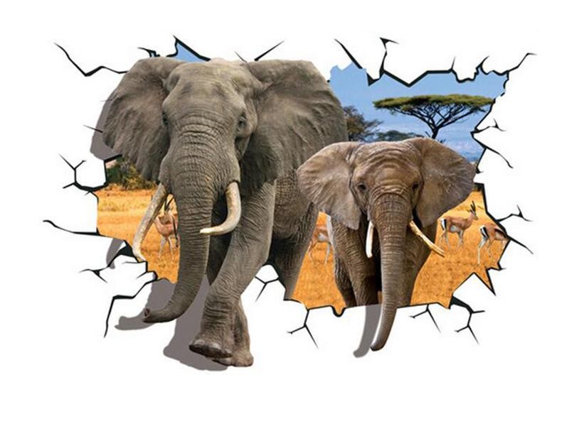 3D Style Elephant Vivid Wall Sticker 66 x 98cm - NZ$9.61 | eMax.co.nz