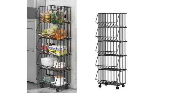 5-Tier Stackable Metal Storage Cart - Kitchen, Office, Wheels - NZ$53. ...