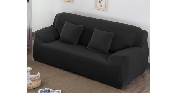 Black 3-Seater Couch Cover, Stretchable & Washable - NZ$32.71 | eMax.co.nz