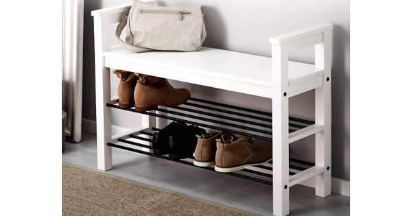 Shoe Rack Bench, Shoe Organizer, Storage Shelf Two-tiered– White - NZ ...