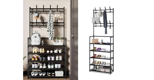 Black 5-Layer Coat Rack & Shoe Storage Stand 172cm - NZ$18.89 | eMax.co.nz